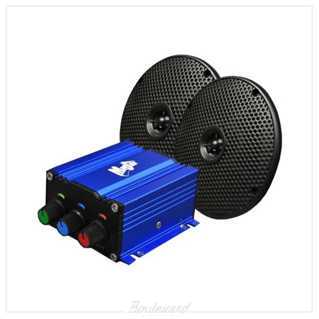 Mini-Amp Kit w/ Bluetooth 5 Speakers (2) wires & hardware | Boulevard Carts